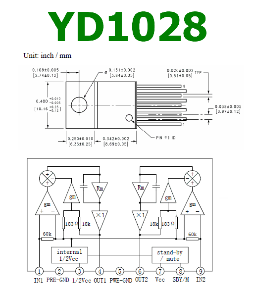 YD1028 Datasheet - Class-B Dual Output Amplifier